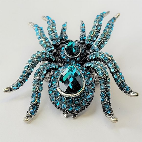 Jewelry | Spider Tarantula Ring With Blue Crystals Stretch Band Large ...